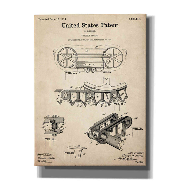 'Traction Engine Blueprint Patent Parchment,' Canvas Wall Art ...