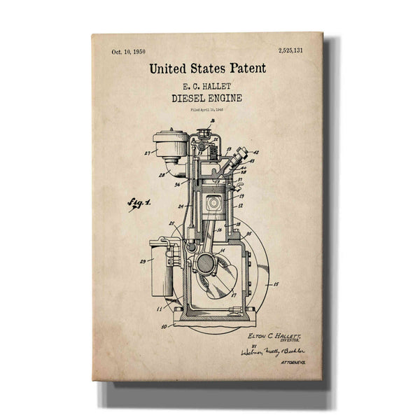 'Diesel Engine Blueprint Patent Parchment,' Canvas Wall Art ...